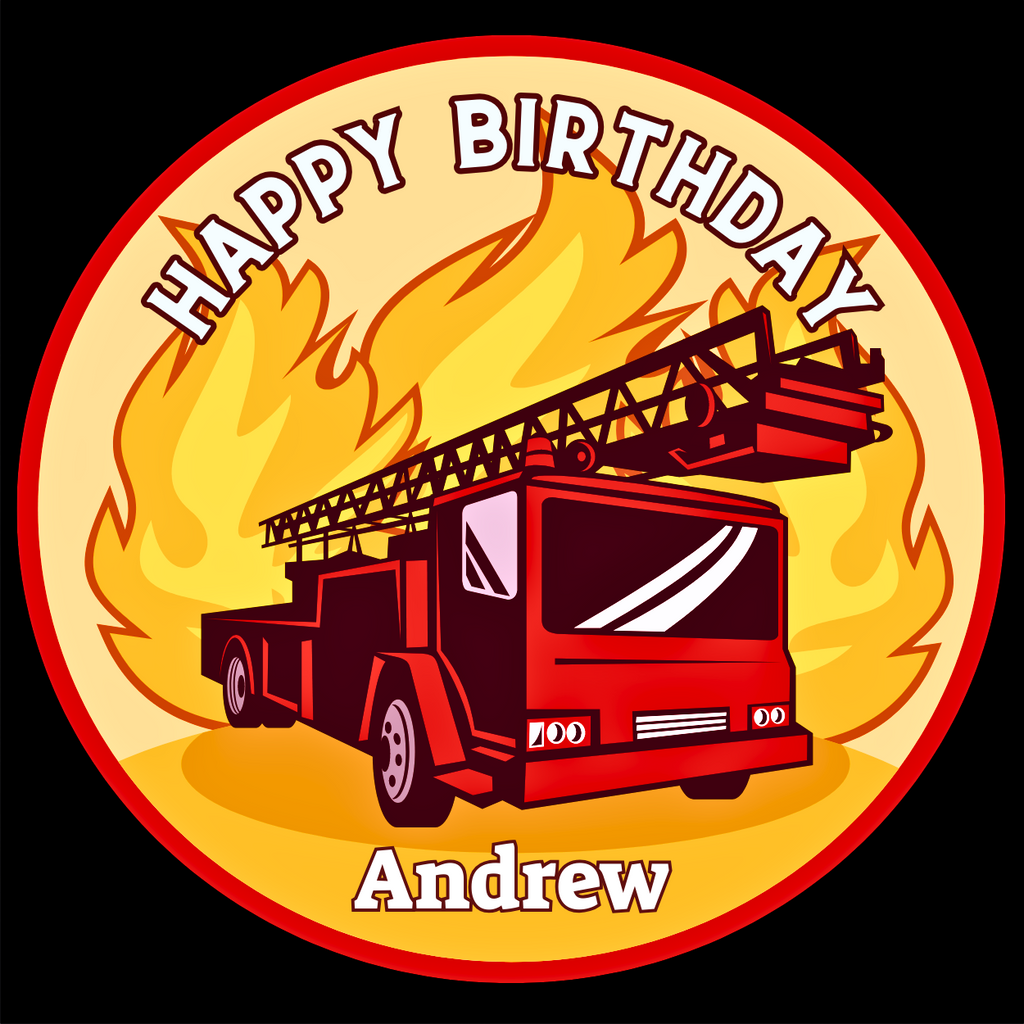 Personalised Cake Topper Edible Pre-cut Fire Fighter Fire Engine Image ...